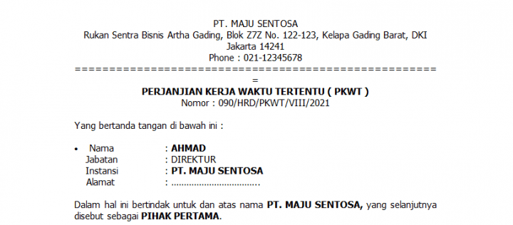 Contoh Surat Kontrak Kerja Karyawan PKWT, PKWTT, Freelance