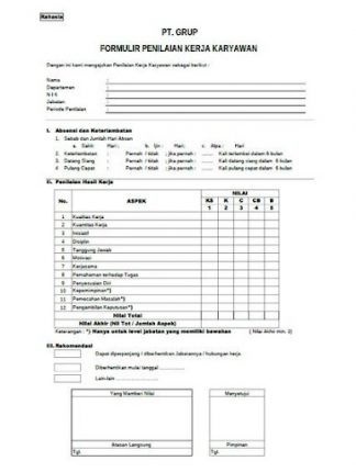 Contoh Formulir Penilaian Kinerja Karyawan Terlengkap