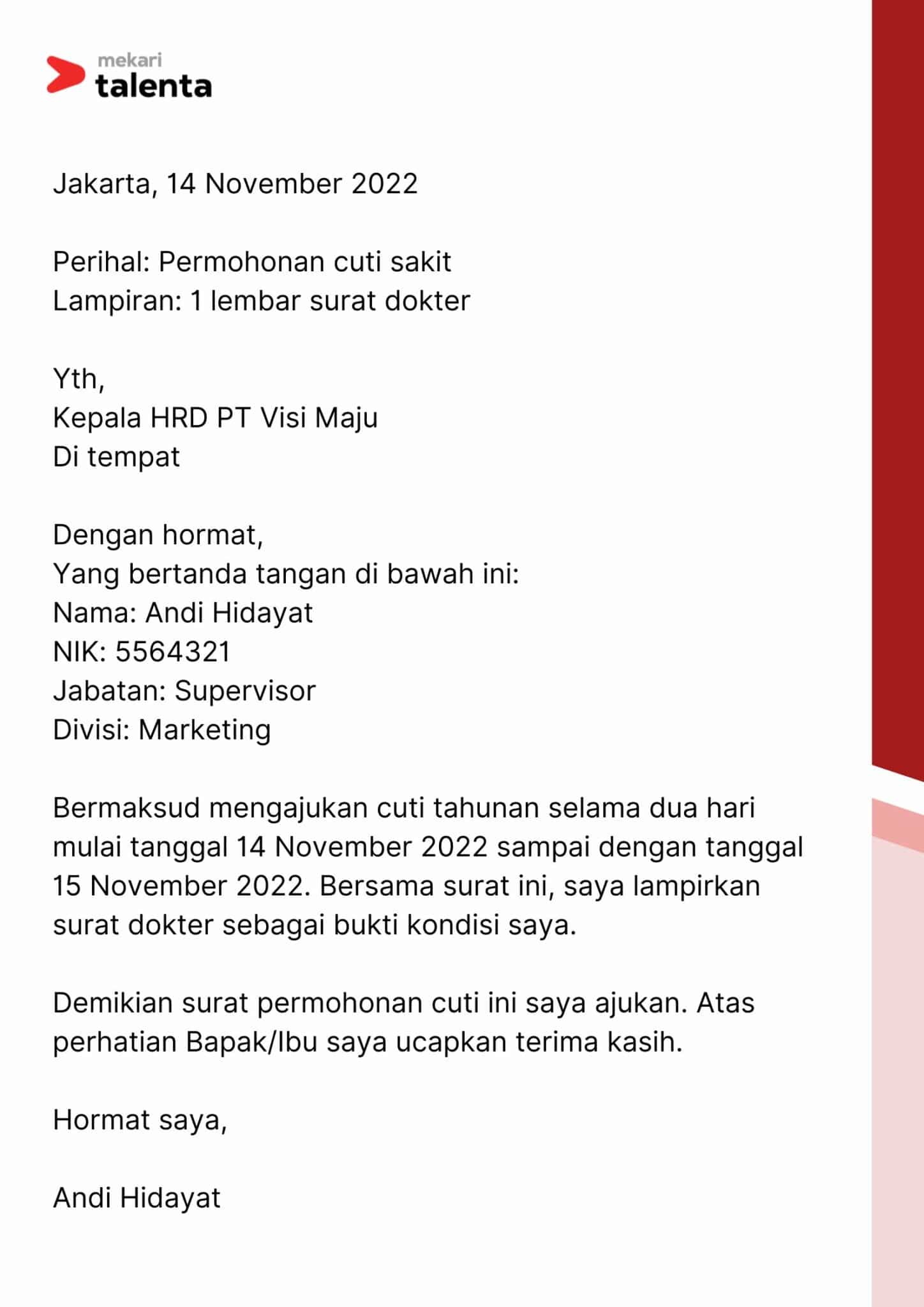 Contoh Surat Cuti Kerja yang Perlu Anda Ketahui – Mekari Talenta