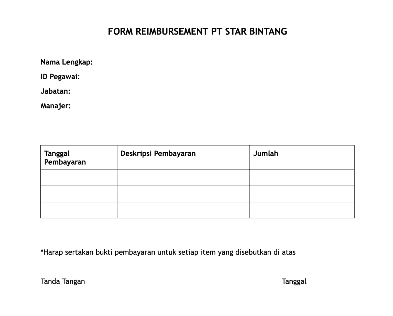 Contoh Form Reimbursement Perusahaan dalam Berbagai Format