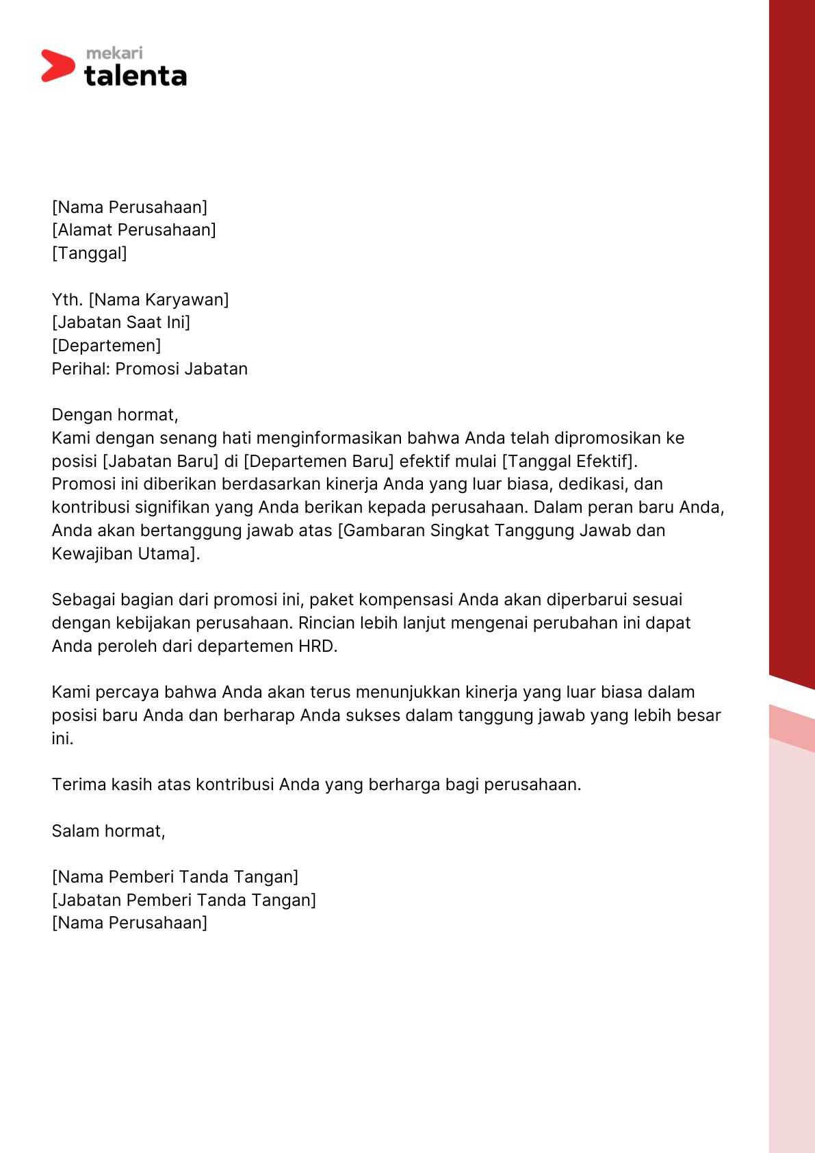 Contoh Surat Promosi Jabatan Beserta Tempat Download Template